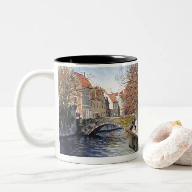 Charming Old Bridge Over Canal in Scenic Bruges Two-Tone Coffee Mug ...