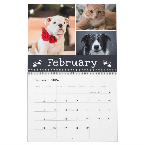 Charming Paw Prints Navy Months Pet Photo Collage Calendar | Zazzle