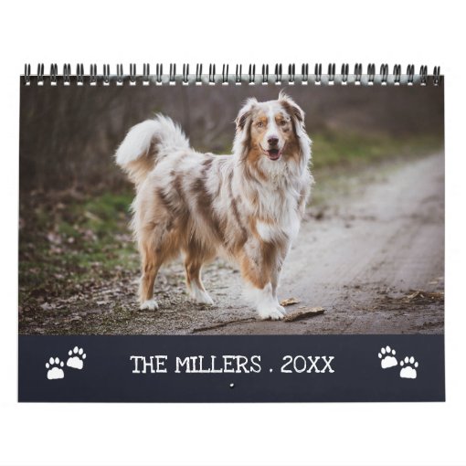 Charming Paw Prints Navy Months Pet Photo Collage Calendar | Zazzle