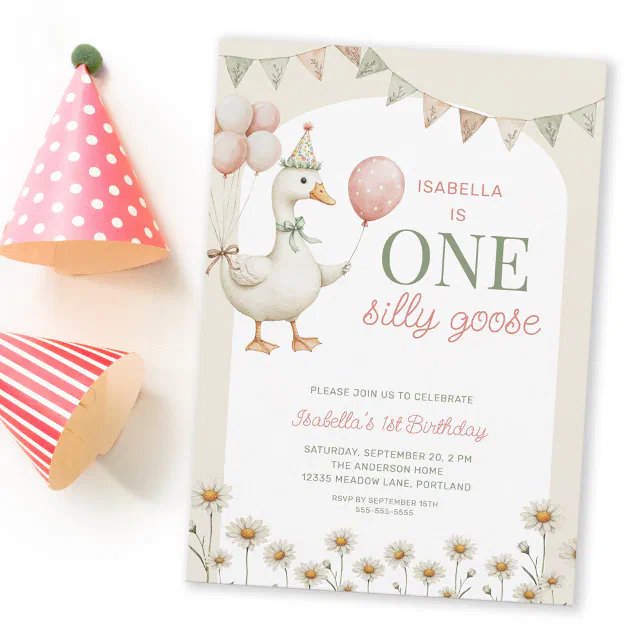 Charming Pink One Silly Goose 1st Birthday Party Invitation | Zazzle