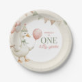 Charming Pink One Silly Goose 1st Birthday Party Paper Plates | Zazzle