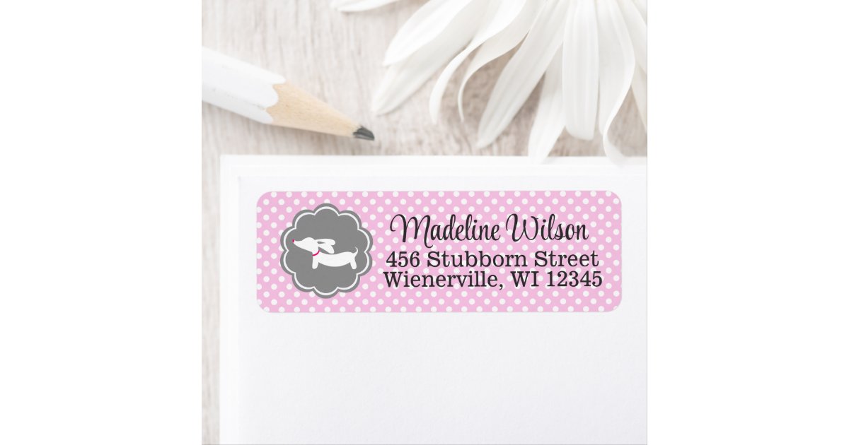 Charming Pink Polka Dot Dachshund Address Labels | Zazzle