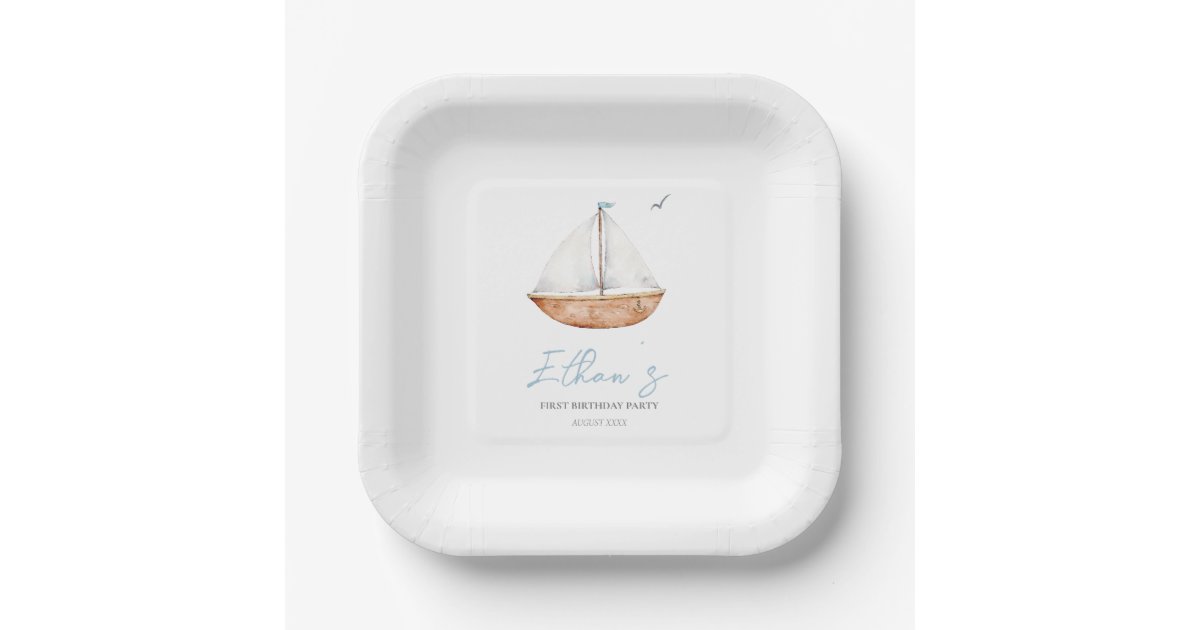 Charming Rustic Sailboat Birthday Paper Plates | Zazzle