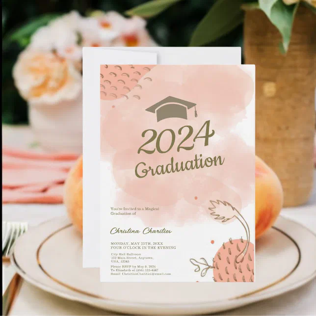 Charming Unique Fuzz Peach Graduation Invitation | Zazzle