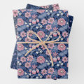Charming Victorian-inspired Blue and Pink Floral Wrapping Paper Sheets ...