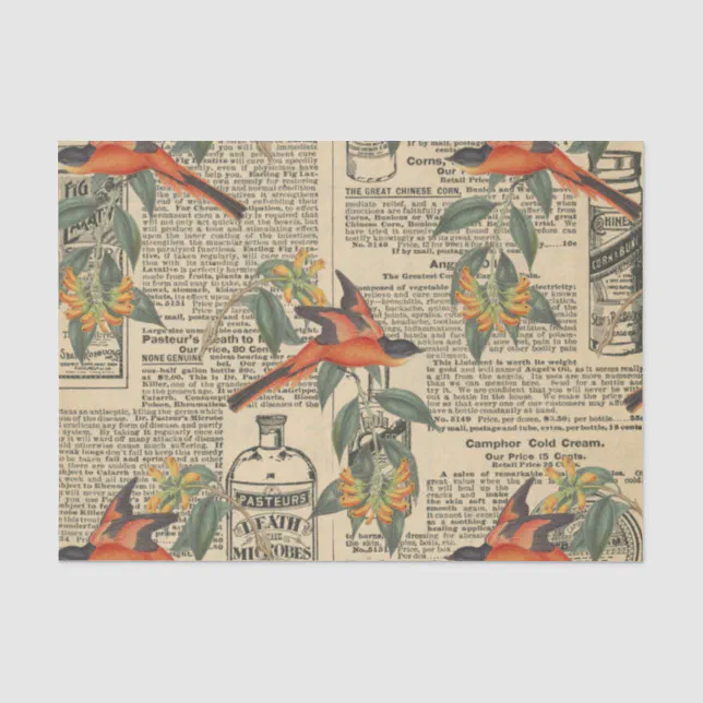 Charming Vintage Bird Decoupage Tissue Paper | Zazzle