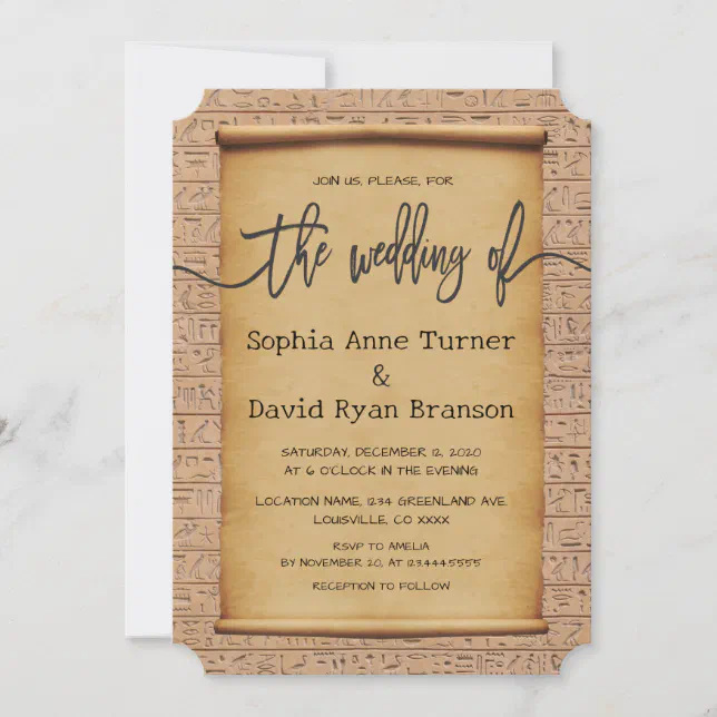 Charming Vintage Egyptian Papyrus Wedding Invitation | Zazzle