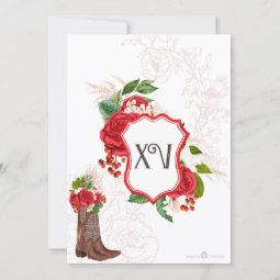 Charro Quinceañera Red Rose Western Princess Gown Invitation | Zazzle