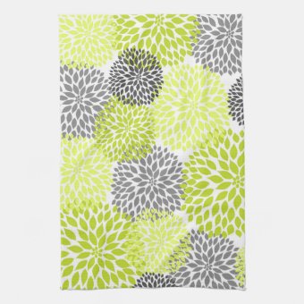 Chartreuse and Gray Floral Kitchen Tea Towel | Zazzle