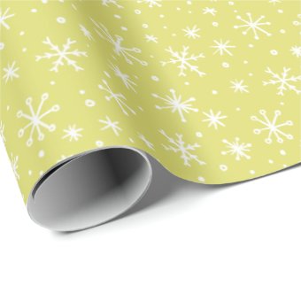Chartreuse and White Snowflake Doodle Holiday Wrapping Paper | Zazzle