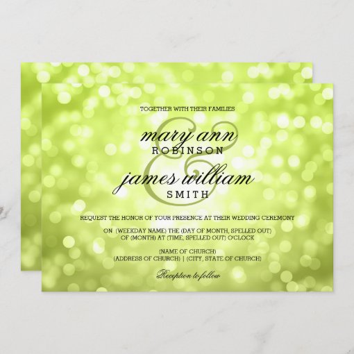 Chartreuse Bokeh Lights Elegant Wedding Invitation | Zazzle