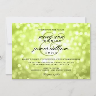 Chartreuse Bokeh Lights Elegant Wedding Invitation | Zazzle