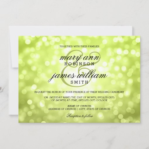 Chartreuse Bokeh Lights Elegant Wedding Invitation | Zazzle