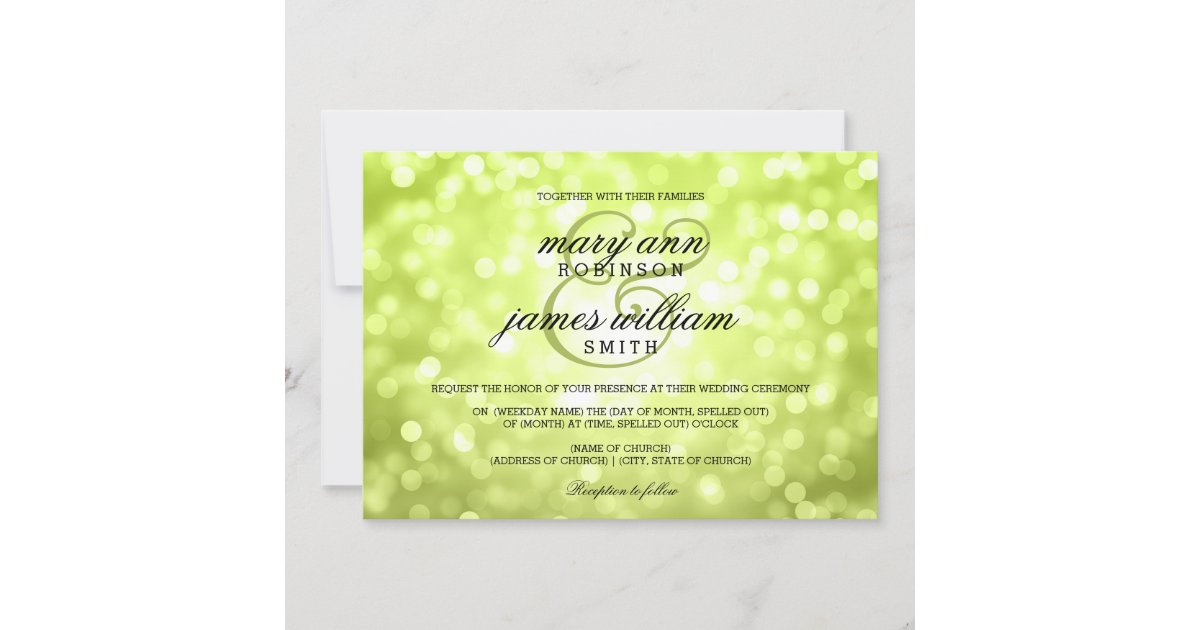 Chartreuse Bokeh Lights Elegant Wedding Invitation | Zazzle