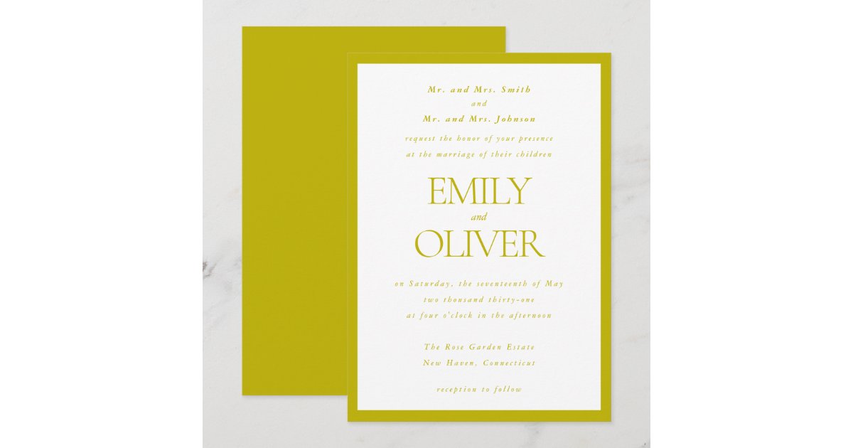 Chartreuse Elegant Classic Wedding Parents Host Invitation | Zazzle