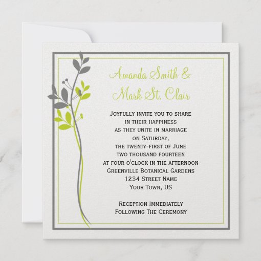 Chartreuse Gray Floral Swirls Wedding Invitation | Zazzle