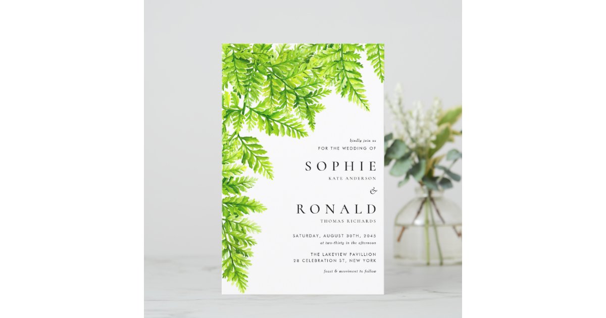 Chartreuse Green Fern Leaves Wedding Invitation | Zazzle