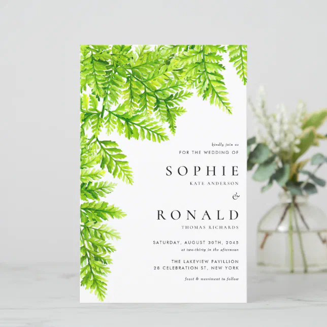 Chartreuse Green Fern Leaves Wedding Invitation | Zazzle