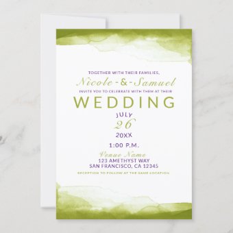 Chartreuse Green Watercolor Chic Modern Wedding Invitation | Zazzle