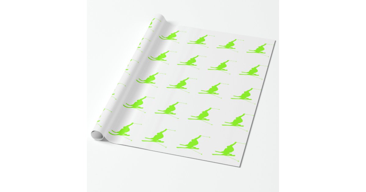 Chartreuse, Neon Green Snow Skiing Wrapping Paper | Zazzle