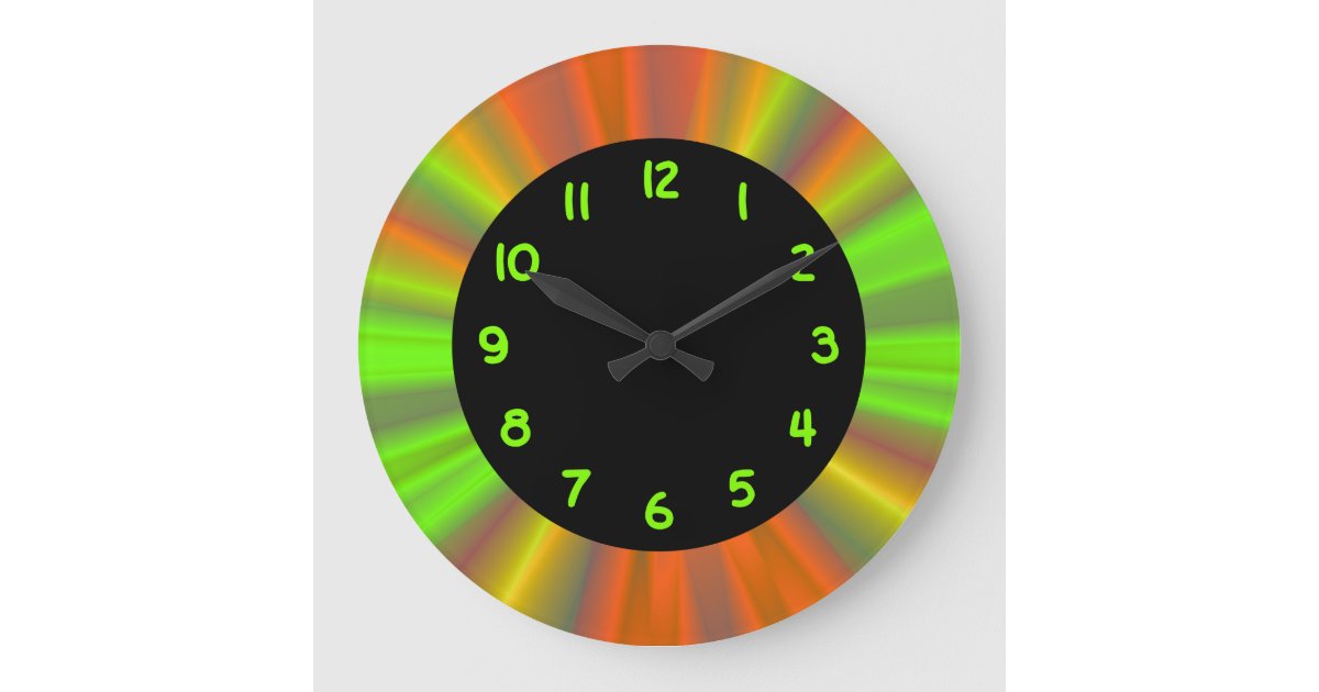 Chartreuse Numbers Black Circle Large Clock | Zazzle