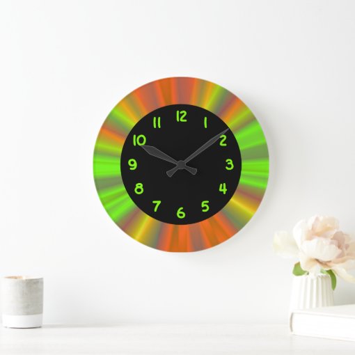 Chartreuse Numbers Black Circle Large Clock | Zazzle
