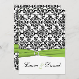 Chartreuse, White, Black Damask Wedding Invitation | Zazzle