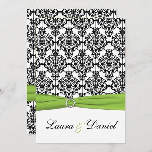 Chartreuse, White, Black Damask Wedding Invitation | Zazzle