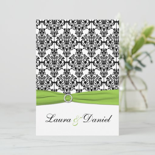 Chartreuse, White, Black Damask Wedding Invitation | Zazzle