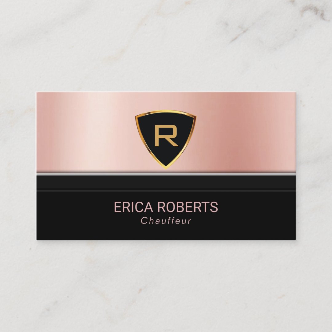 Chauffeur Luxury Gold Monogram Logo Rose Gold Business Card | Zazzle