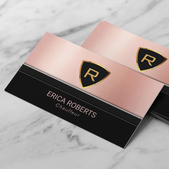 Chauffeur Luxury Gold Monogram Logo Rose Gold Business Card | Zazzle