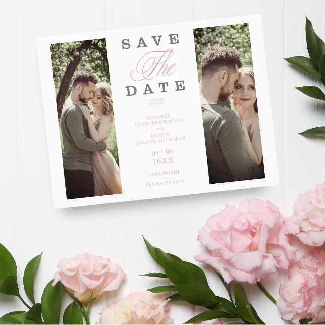 Cheap 2 Photos Couple Hand Lettered Elegant Script Postcard | Zazzle