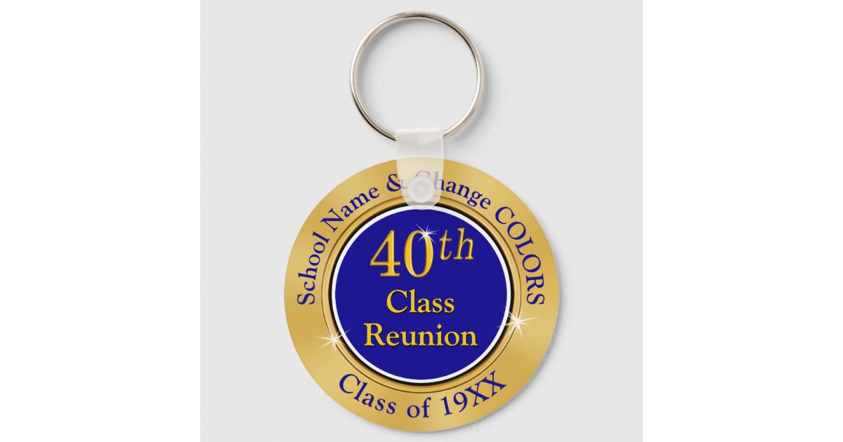 Cheap 40th Class Reunion Gifts, Blue and Gold Keychain | Zazzle