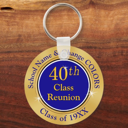 Cheap 40th Class Reunion Gifts, Blue and Gold Keychain | Zazzle
