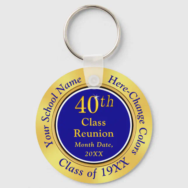 Cheap 40th Class Reunion Gifts, Blue and Gold Keychain | Zazzle