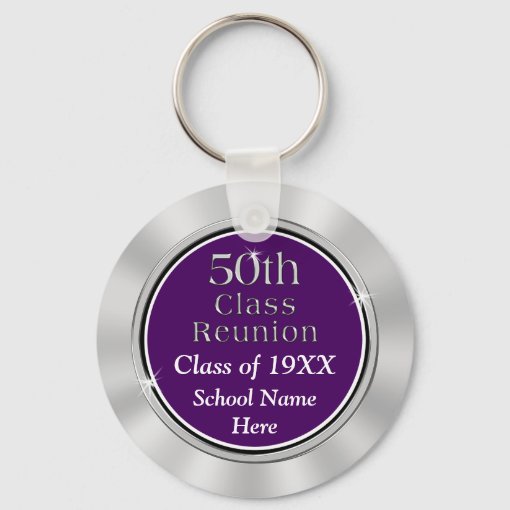 Cheap 50th Class Reunion Gift, Your Text and Color Keychain | Zazzle