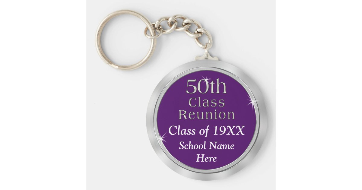 Cheap 50th Class Reunion Gift, Your Text and Color Keychain | Zazzle