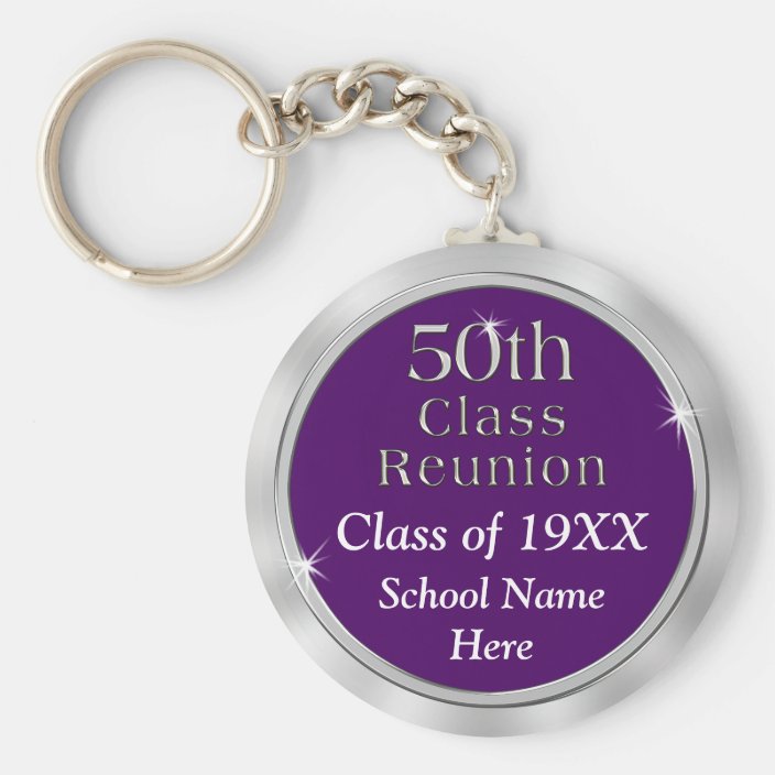 Cheap 50th Class Reunion Gift, Your Text and Color Keychain | Zazzle