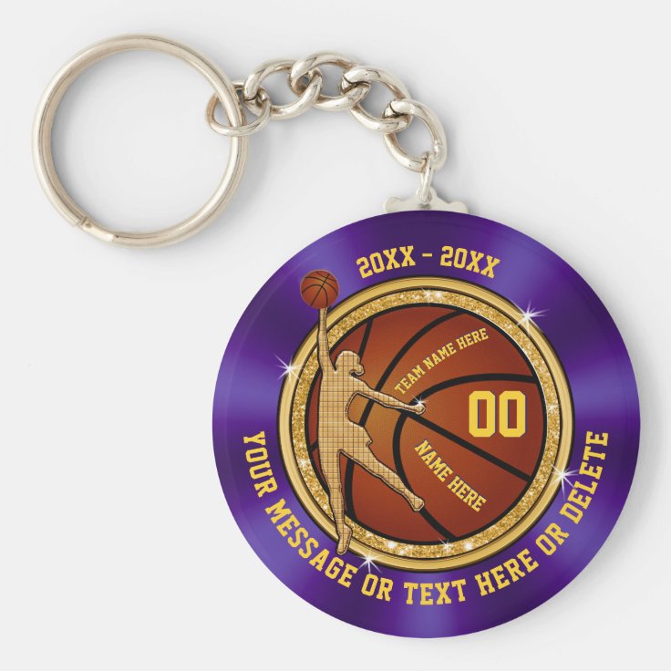 Cheap Basketball Team Gift Ideas, Purple and Gold Keychain | Zazzle