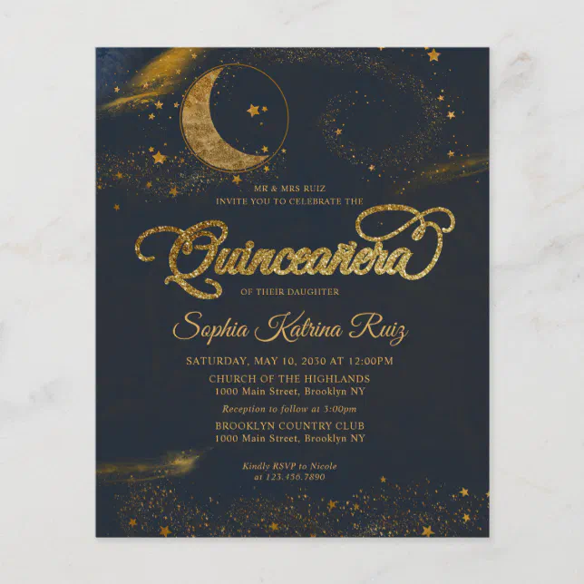 Cheap Celestial Midnight Blue Stars Quinceanera Flyer | Zazzle