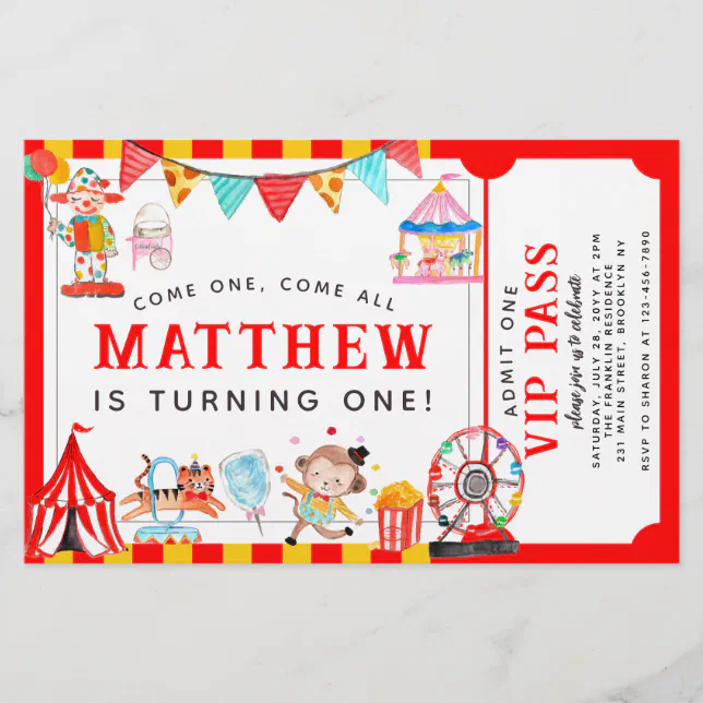 Cheap Circus Carnival Show Ticket Cute Birthday Flyer | Zazzle
