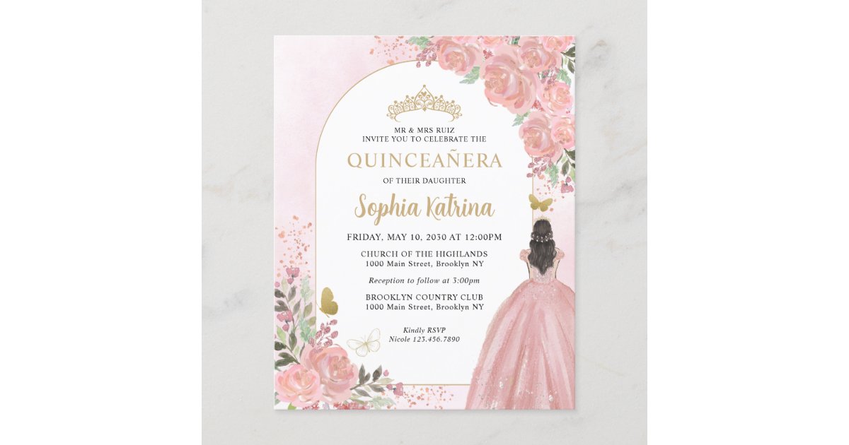 Cheap Floral Blush Pink Gold Princess Quinceanera Flyer | Zazzle