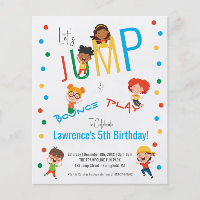 Cheap Fun Trampoline Park Jump Kids Party Birthday Flyer | Zazzle