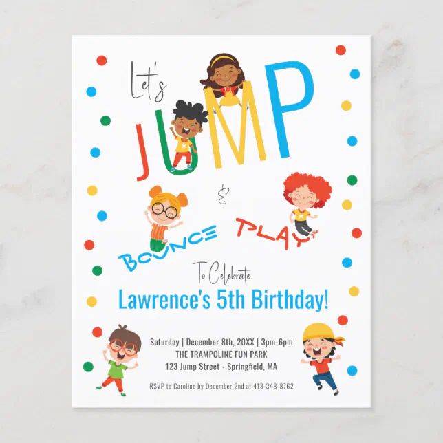 Cheap Fun Trampoline Park Jump Kids Party Birthday Flyer | Zazzle