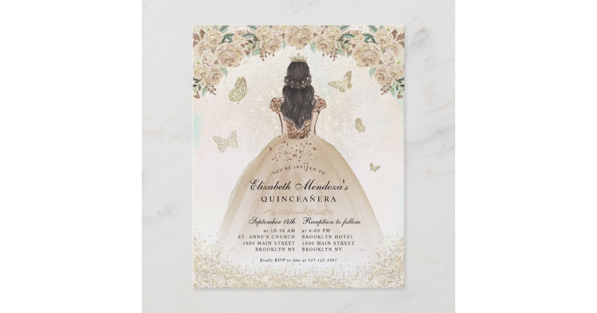 Cheap Gold Glitter Floral Princess Quinceañera Flyer | Zazzle