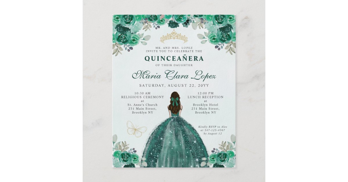 Cheap Green Gold Floral Glam Princess Quinceañera Flyer | Zazzle