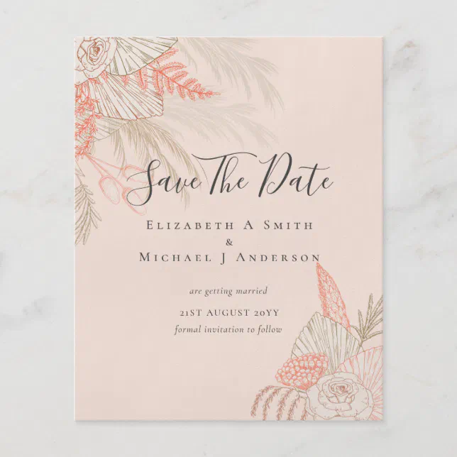 CHEAP Photo Save Dates PAMPAS GRASS Terracotta Flyer | Zazzle