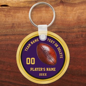Cheap Purple and Gold Football Gifts for Players Keychain | Zazzle