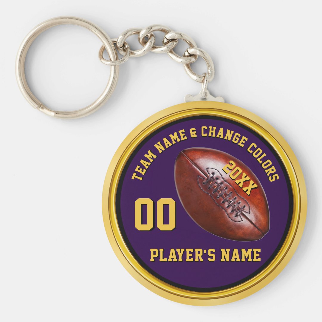 Cheap Purple and Gold Football Gifts for Players Keychain | Zazzle