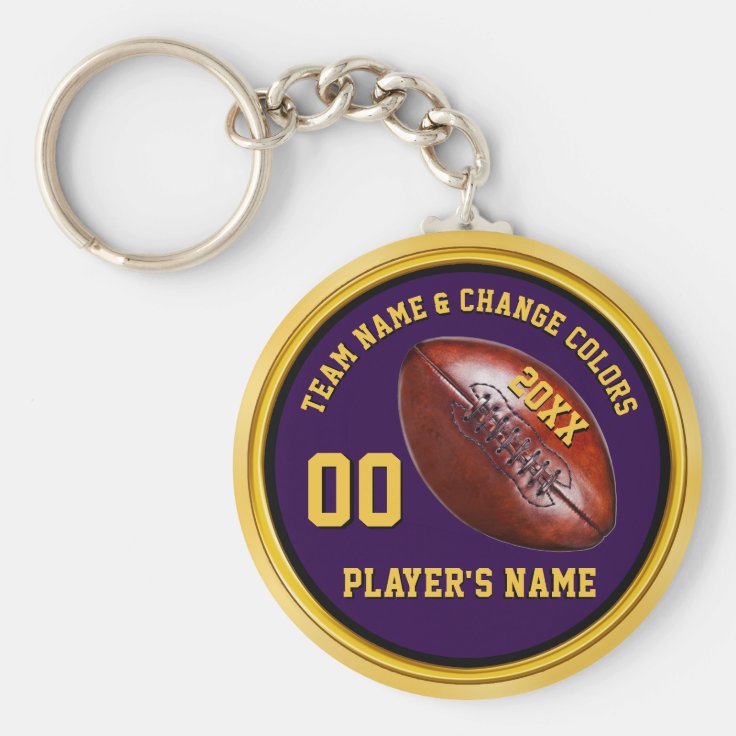 Cheap Purple and Gold Football Gifts for Players Keychain | Zazzle